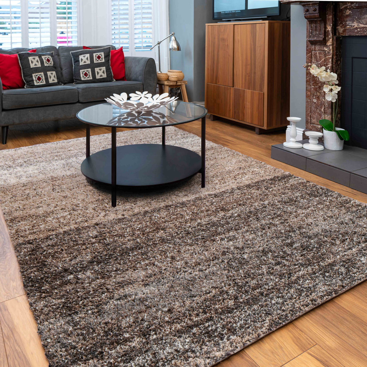 Cali Stripe Neutral Mottled Shaggy Living Room Rug – loomedhome